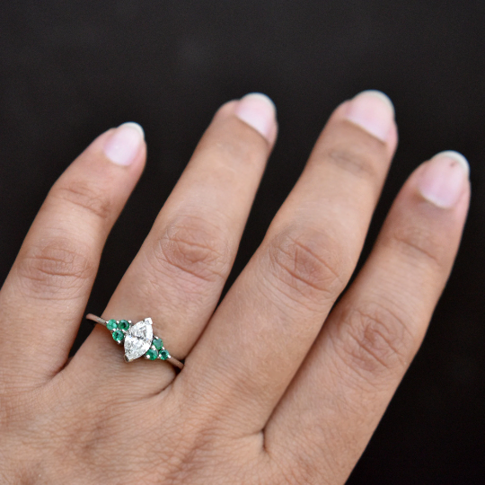 Half Carat Marquise Diamond Emerald Cluster Engagement Ring