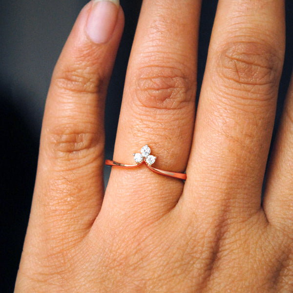 3 Diamond V Chevron Stacker Ring - Abhika Jewels